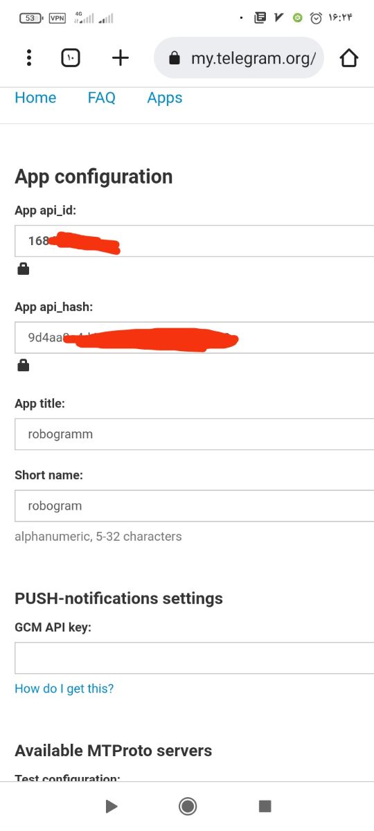 دریافت api id و api hash تلگرام: - ویرگول