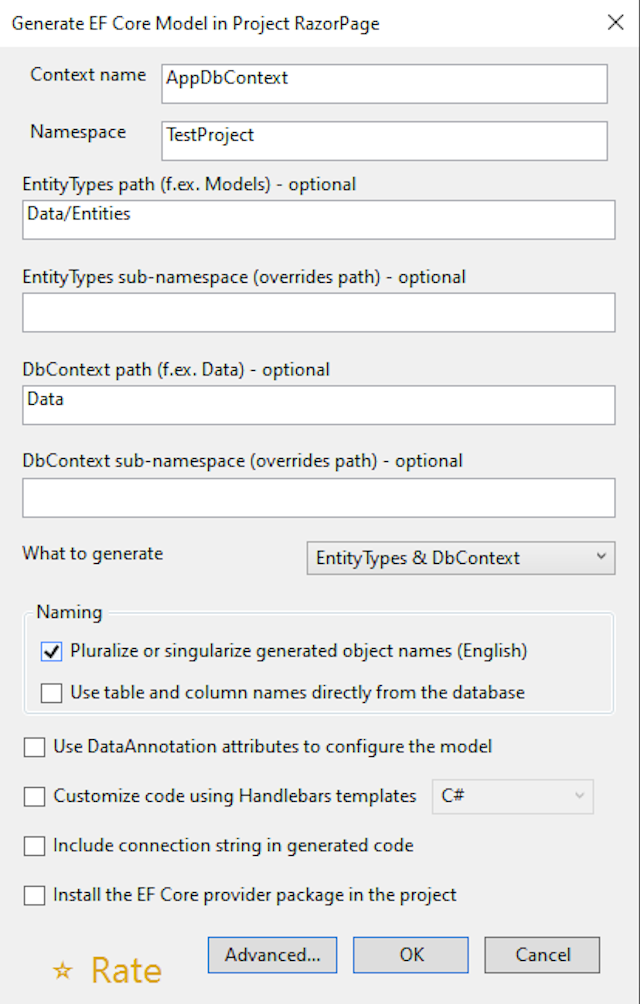 اکستنشن ویژوال استودیو Ef Core Power Tools - ارور Data is Null. This method or property cannot ...
