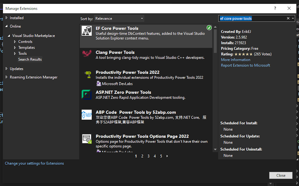 اکستنشن ویژوال استودیو Ef Core Power Tools - ارور Data is Null. This method or property cannot ...